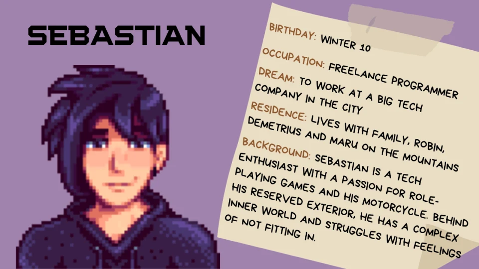 Sebastian from Stardew Valley: Schedule, Gifts, Heart Events and FAQs